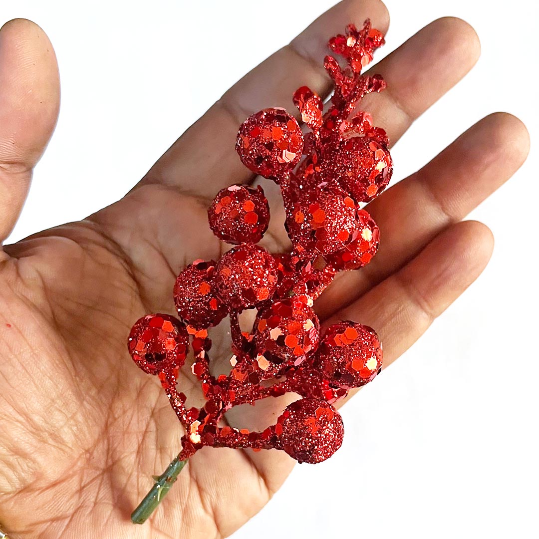 Christmas Red Color Glittered Berries Filler Set Of 5 – Adikala - Craft ...