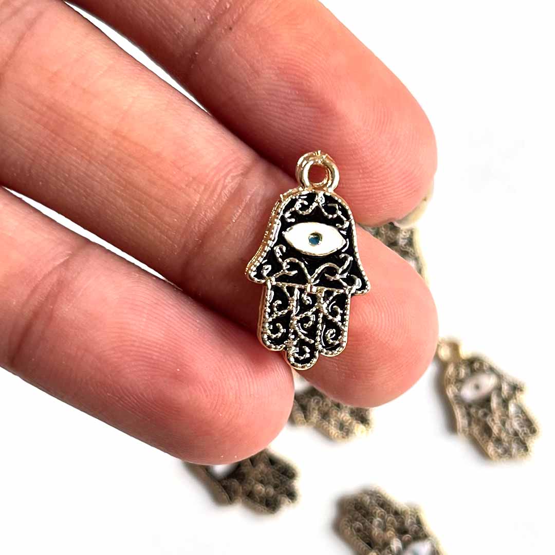 Black Color Hamsa Hand Metal Charms Set Of 6 – Adikala - Craft Store