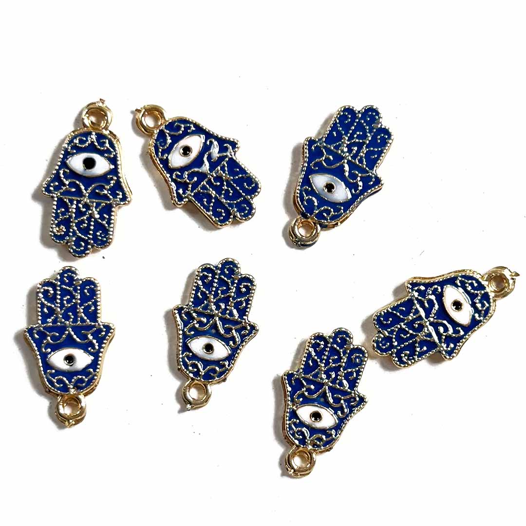 Blue Color Hamsa Hand Metal Charms Set Of 6 – Adikala - Craft Store