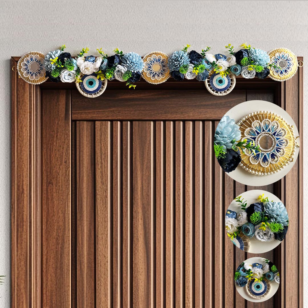Blue Evil Eye Toran for Door | Floral Bandhanwar for Festive Decor ...