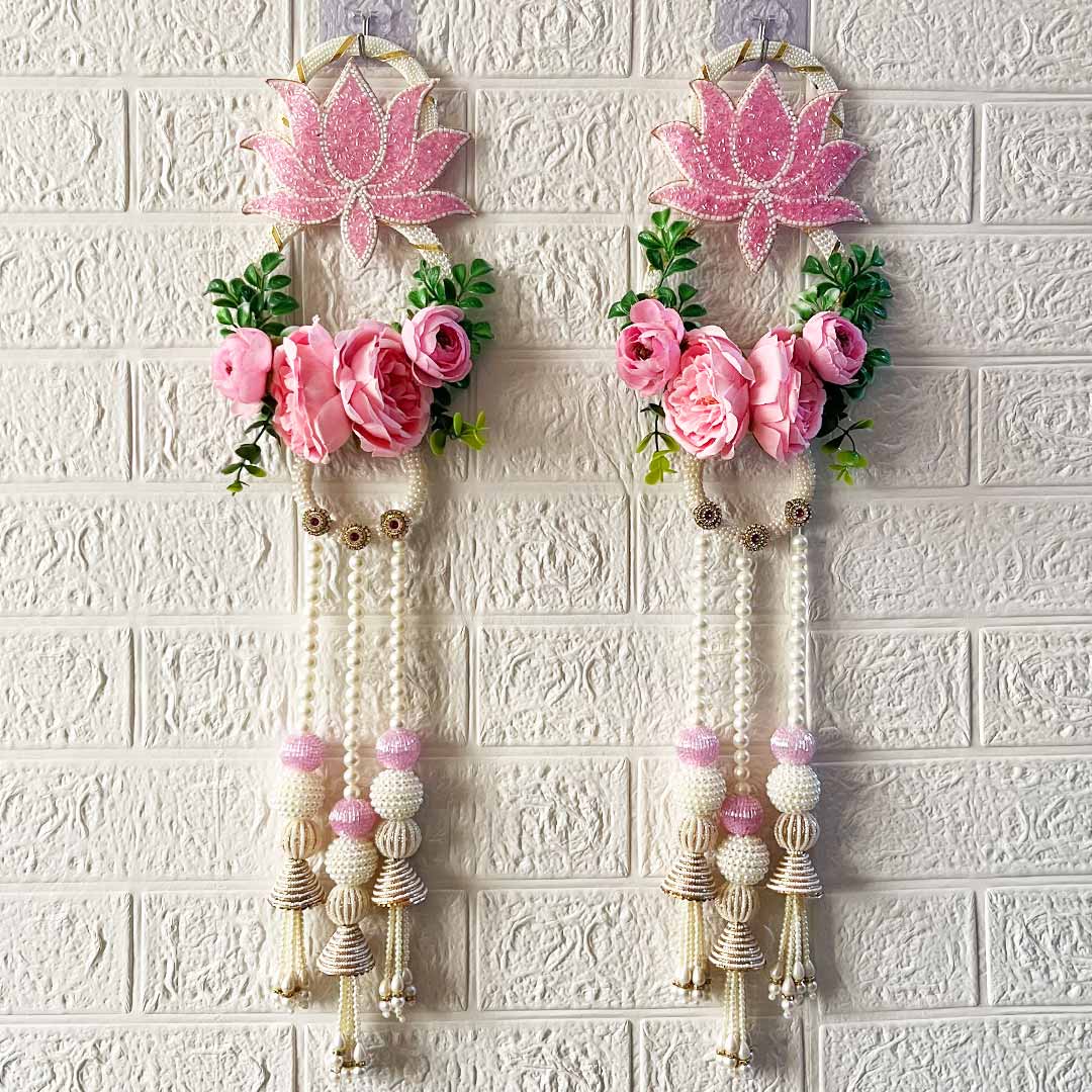 Baby Pink Nalki Pichwai Lotus with Flower Bunch Hanging – Pack Of Pair ...