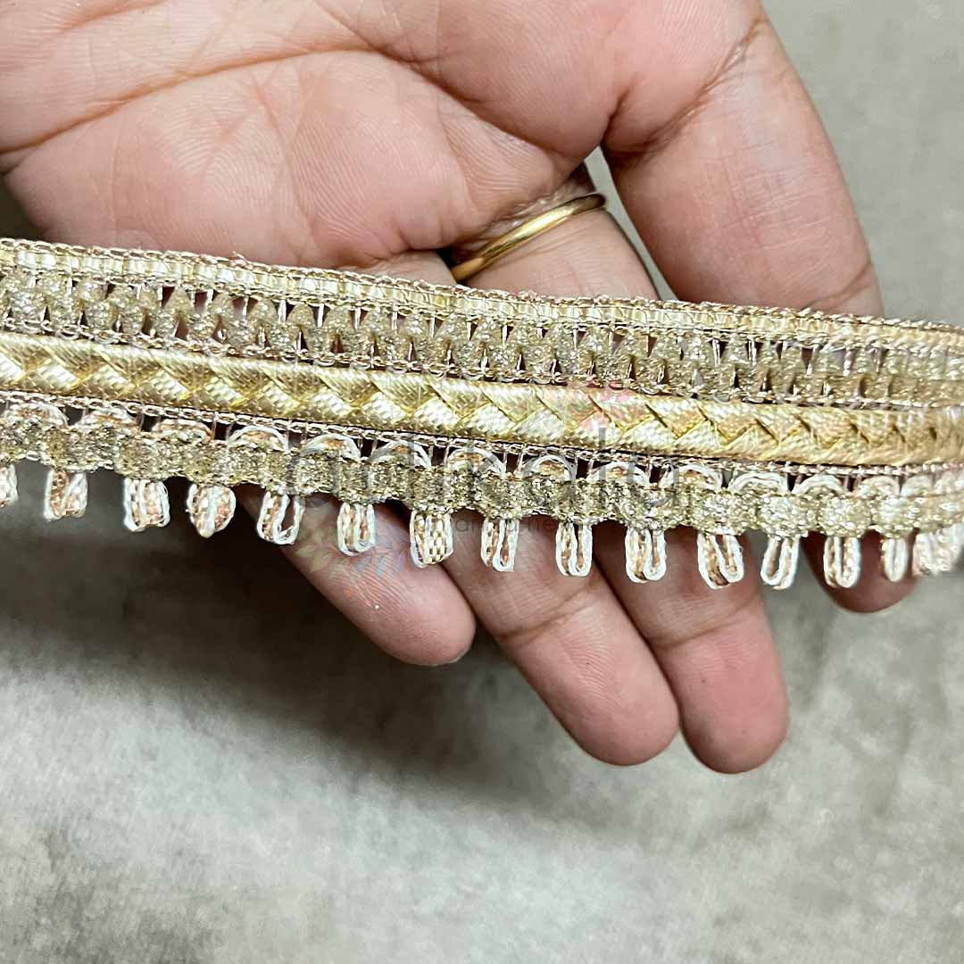 3 Layerd Light Gold Color Broad Lace - 9mtr – Adikala - Craft Store