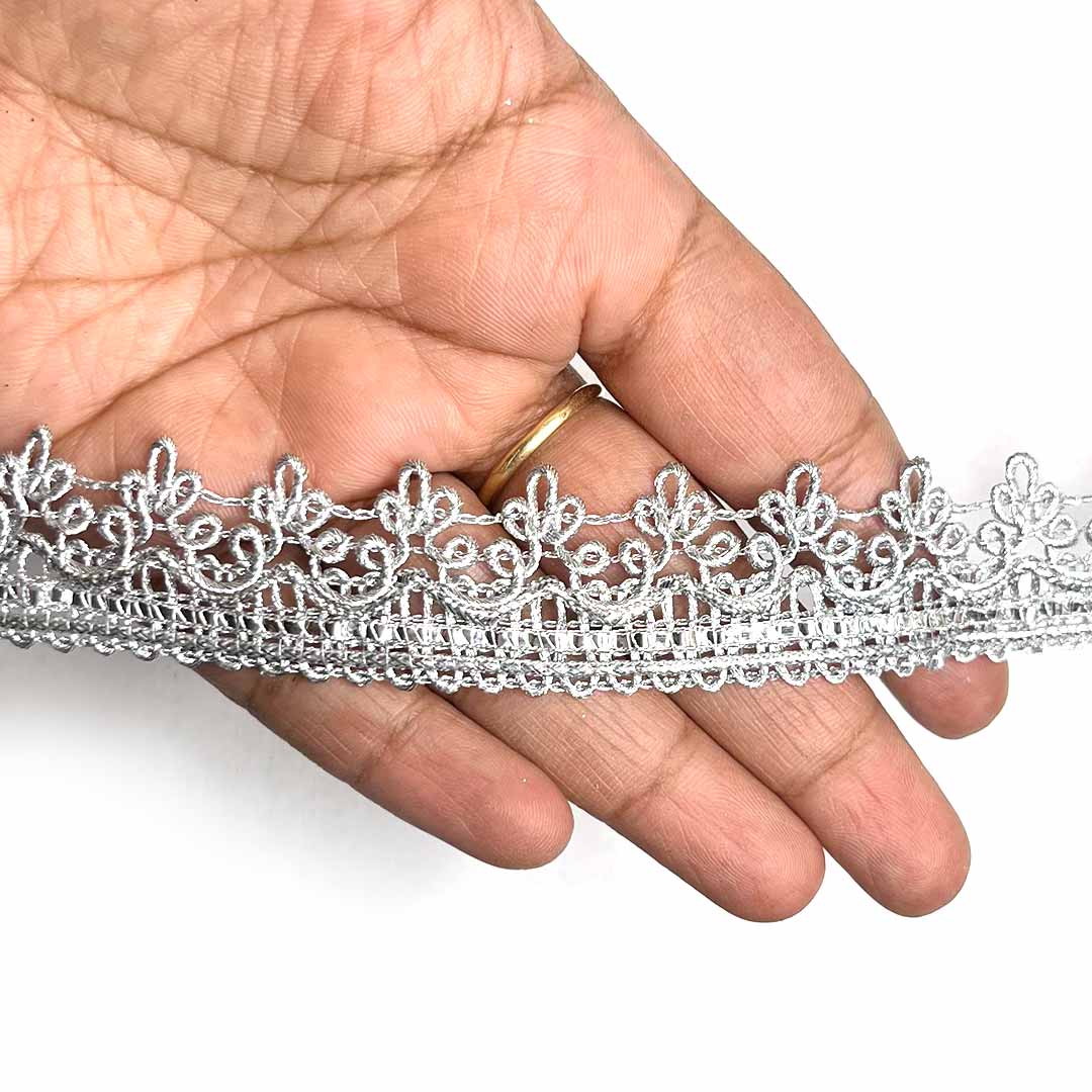 Silver Dori Weaving Beautiful Lace (9 meter) Saree Border for Women Em ...