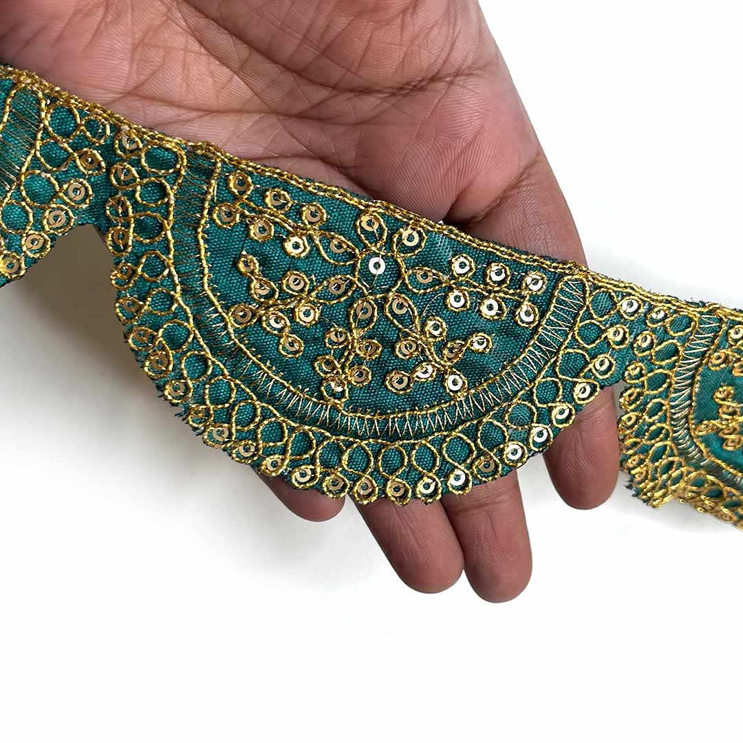 Rama Green Color With Zari Work Semi Circle Lace & Border ( 9mtr ...