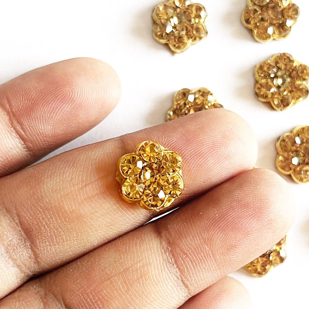 Golden Color Kundan Flower Shape Booti Pack Of 10 For DIY Craft & Fest ...