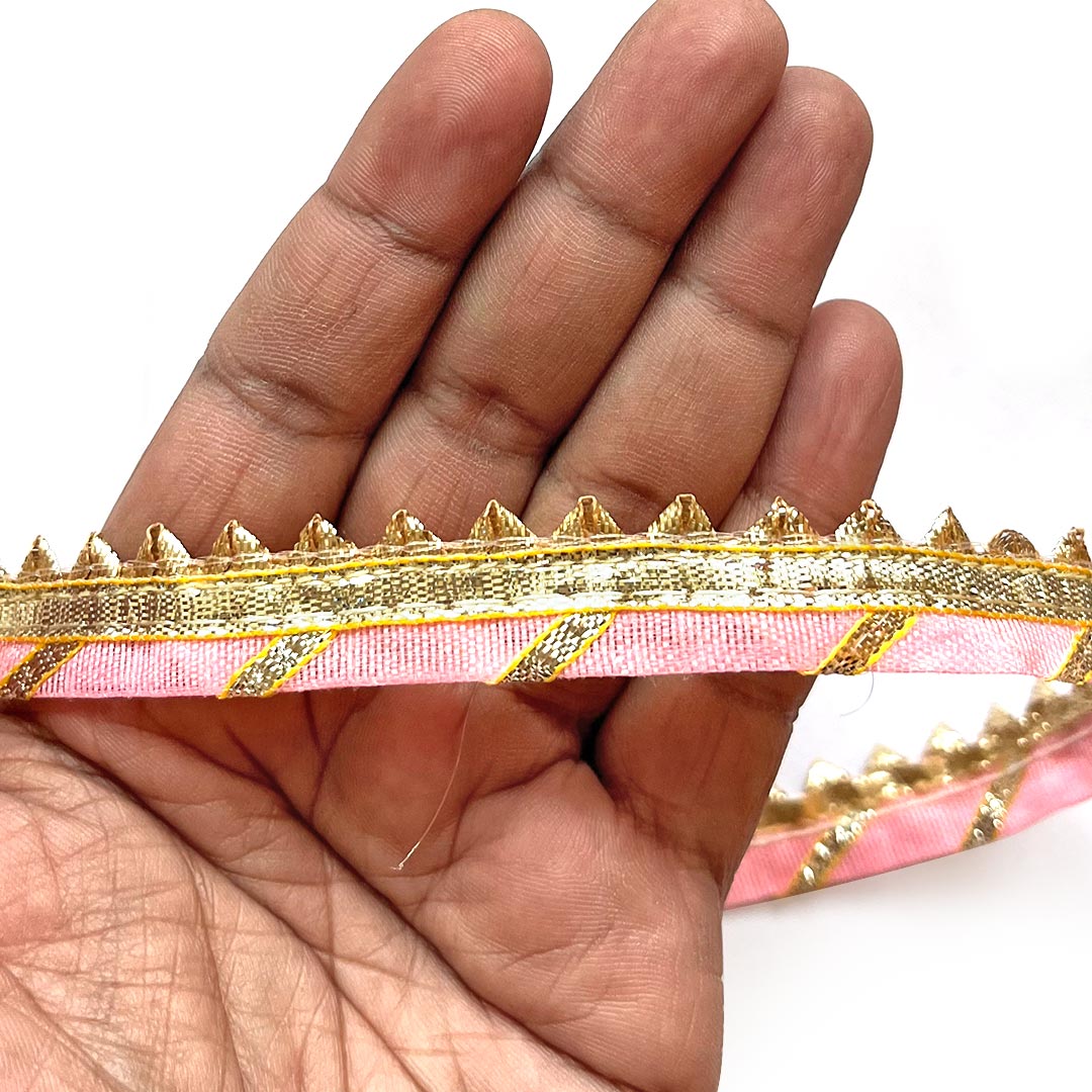 Baby Pink Color Gota Patti Piping Zari Cord Tringle Samosa Lace Border ...