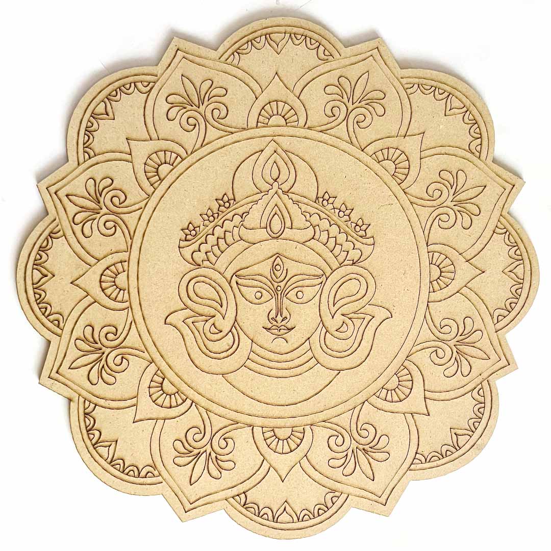 Maa Durga flower shape Design MDF Engraved Base – Adikala - Craft Store
