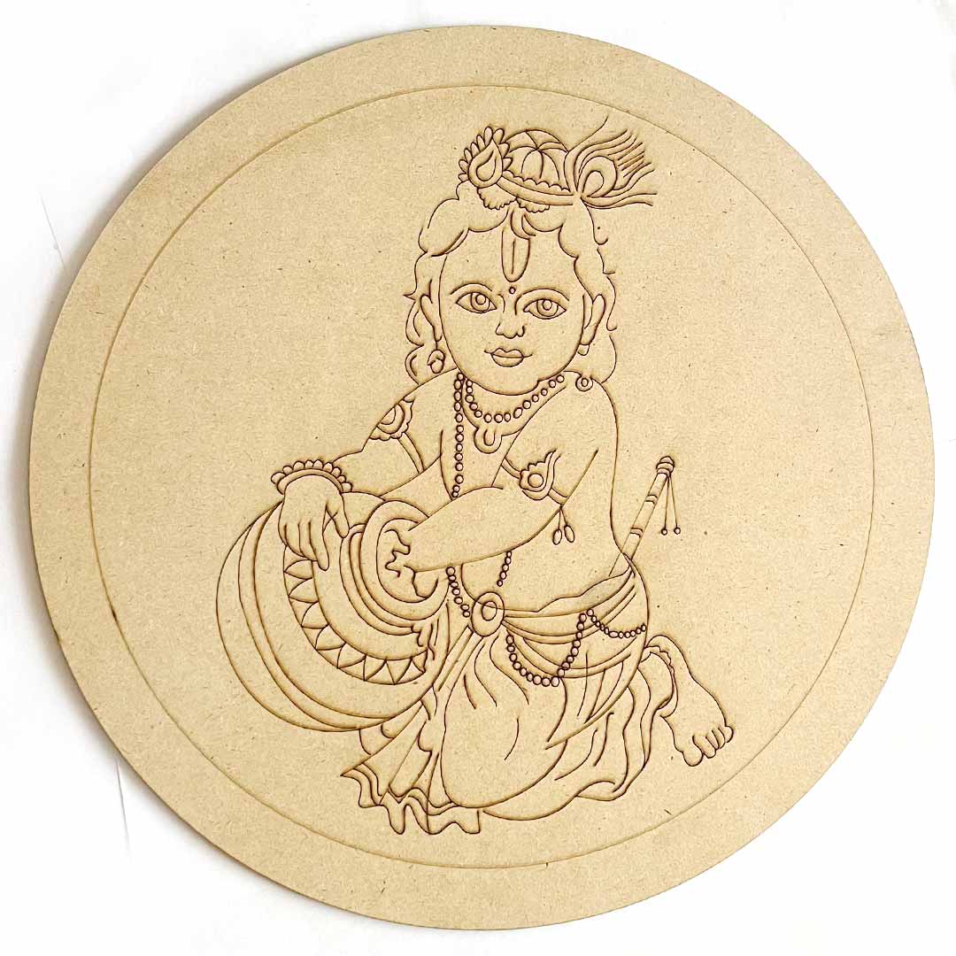 Lord Krishna Design MDF Engraved Base Design 1 – Adikala - Craft Store