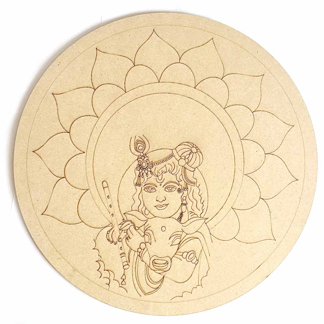 Lord Krishna Design MDF Engraved Base Design 2 – Adikala - Craft Store