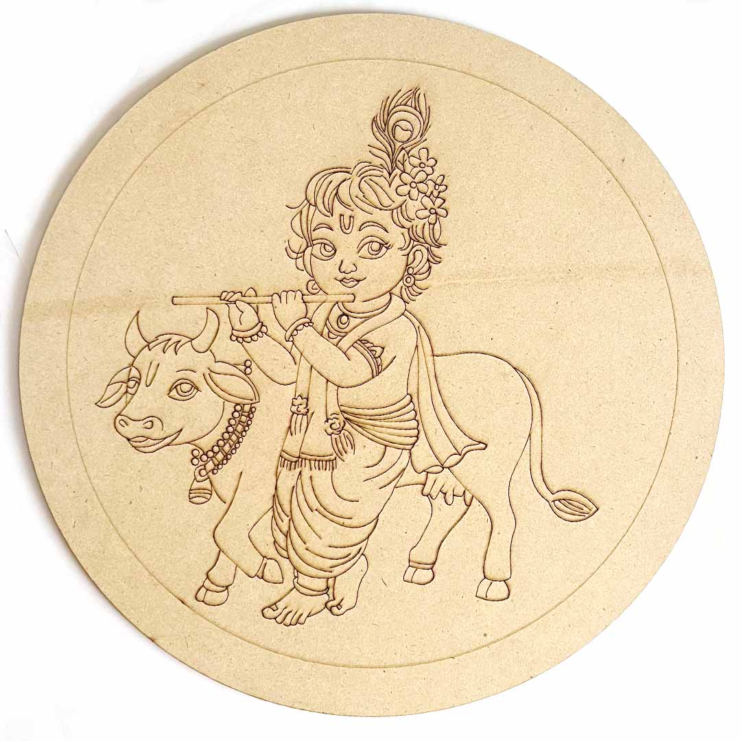 Lord Krishna Design MDF Engraved Base Design 3 – Adikala - Craft Store