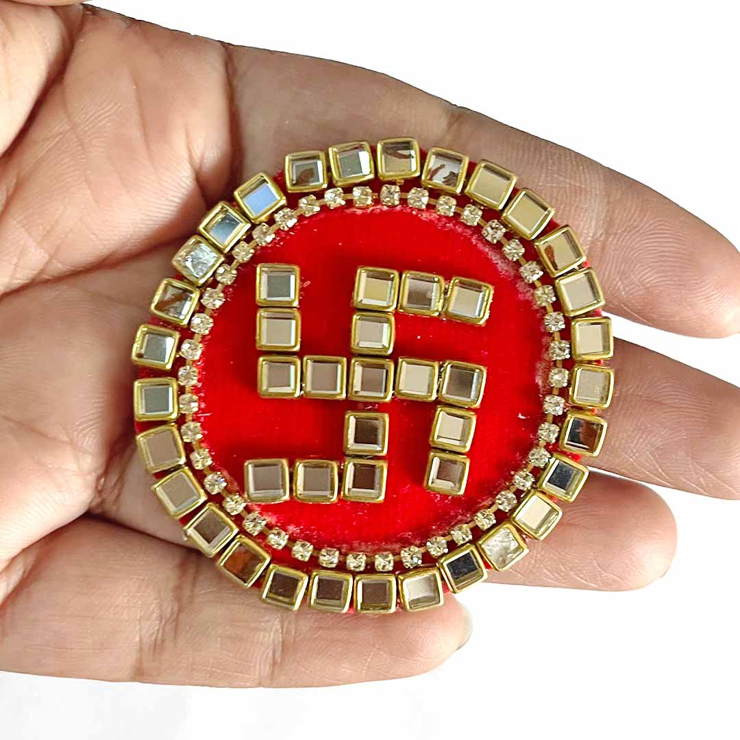 Red Color Round Rhinestones Swastik design Booti Pack Of 4 For bandhan ...