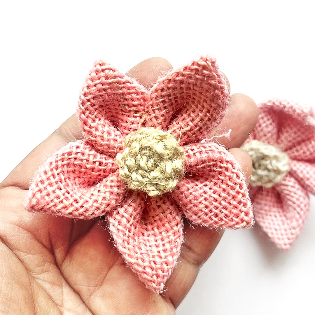 Star Shape Baby Pink Color Jute Flower Set Of 10 for Wedding Decoratio ...