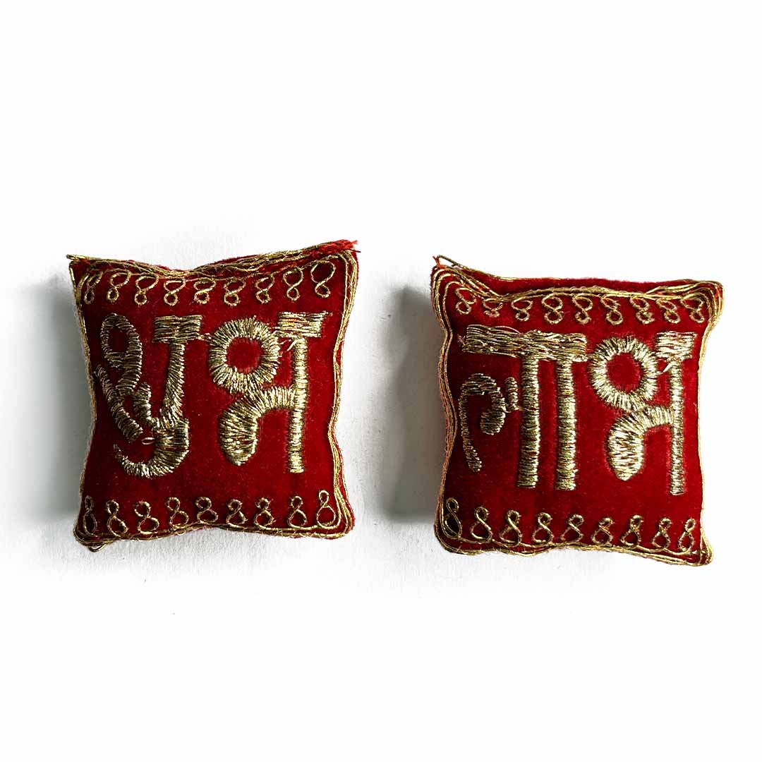 Velvet Red Color Shubh Labh Pair Cushions – Adikala - Craft Store