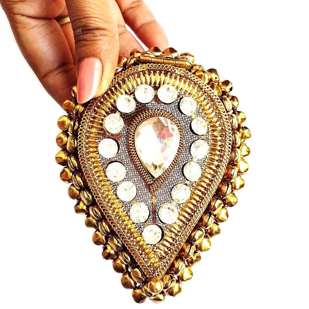 Tilak Shape Antique Gold Finish Handcrafted Box With Stonework & Ghung ...