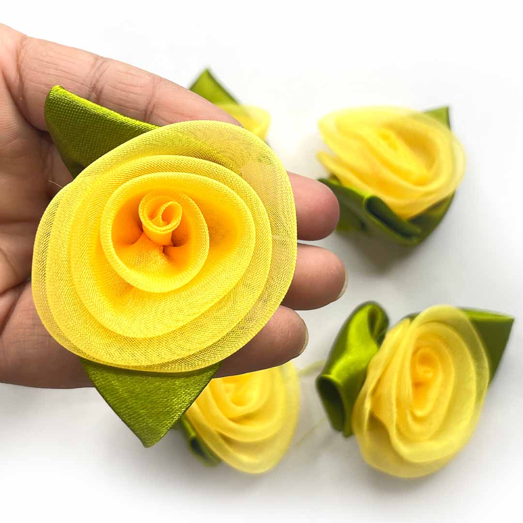 Yellow Color Organza Rose Flower – Adikala - Craft Store