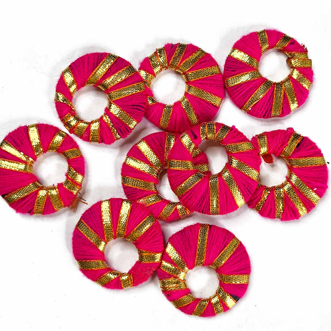 Rani Pink & Golden Gota Round Shape Pack Of 20 – Adikala - Craft Store