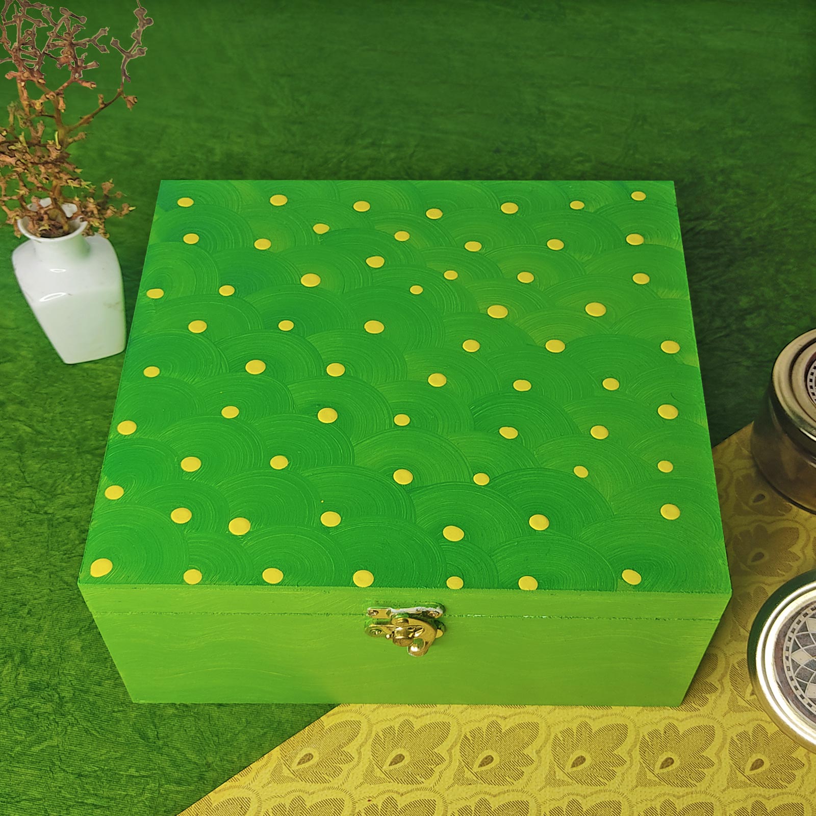 Green Textured With Embossed Polka Dot Design Multipurpose Box ...