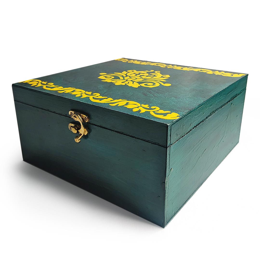 Turquoise Green Velvet Textured With Embossed Design Pinewood Multipur ...